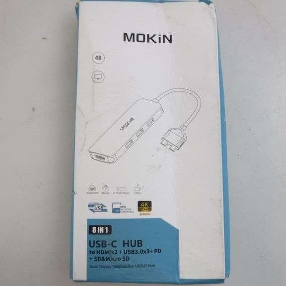 Mokin 8-in-1 USB-C Hub to HDMIx2 + USB 3.0x3 + PD + SD & Micro SD ...