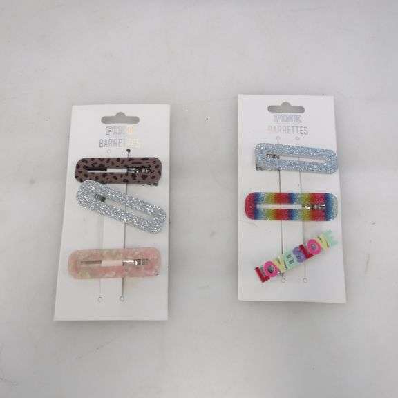 2 Packs Of 3: Victoria's Secret PINK Rectangle Hair Barrettes - Dutch Goat