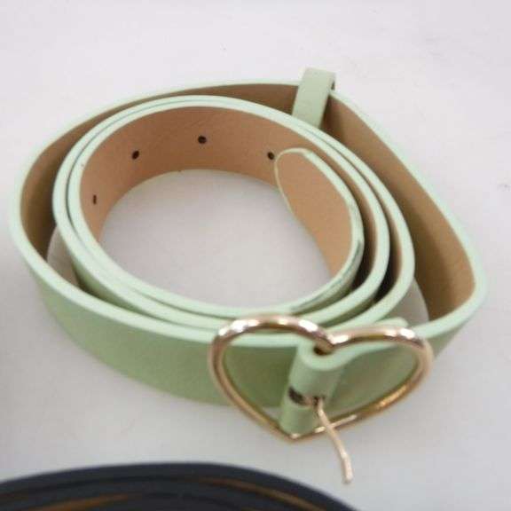 Assortment Of 3 Belts: Mint Green Belt With Gold Heart Buckle (Has A ...