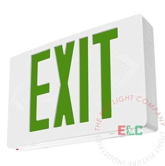 White Plastic Green LED Exit Sign 12" x 7.5" Universal Mounting, 2W ...
