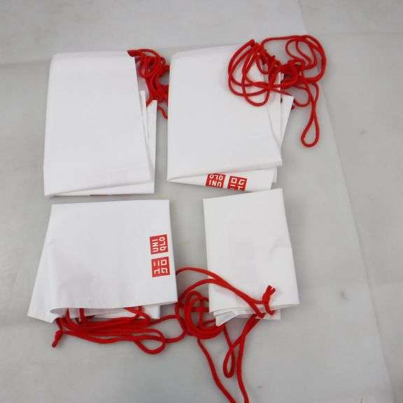 Lot Of 5: Uniqlo Red And White Heavy Duty Plastic Drawstring Bag 17" x ...