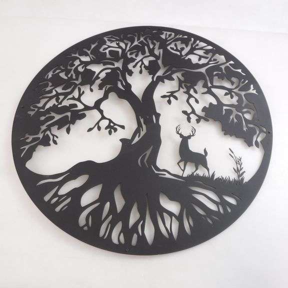The Dukha ,Tree Of Life With Deer Black Metal Wall Decor, Large Circle ...