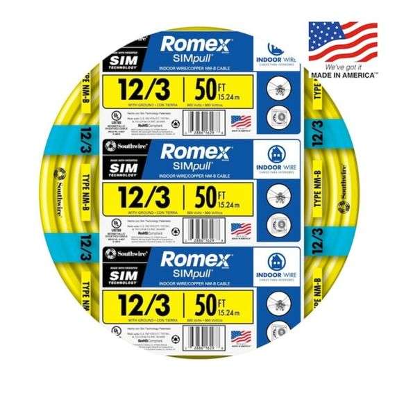 Southwire Romex SIMpull 50-ft 12/3 Solid Non-Metallic Wire (By-the-Roll ...