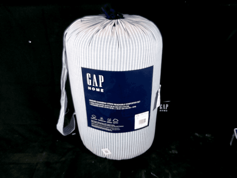 Gap Home Washed Chambray Stripe Reversible Comforter Set - Blue, Twin ...