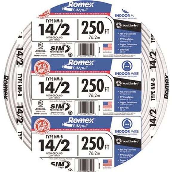 Southwire Romex SIMpull 250 Ft 14/2 Solid White Non-Metallic Wire ...
