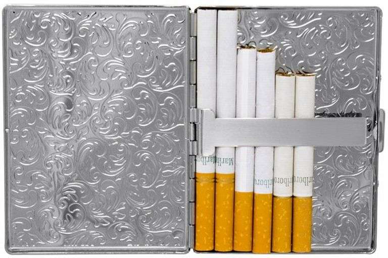 Silver Vintage Compact Metal-Plated Cigarette Case & Stash Box (Stock ...