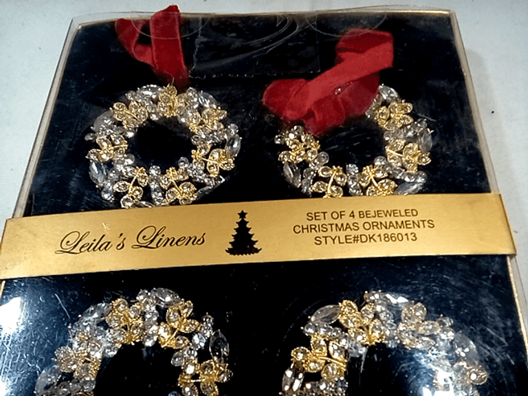 Leila's Linens Set of 4 Bejeweled Christmas Ornaments - DK186013 ...