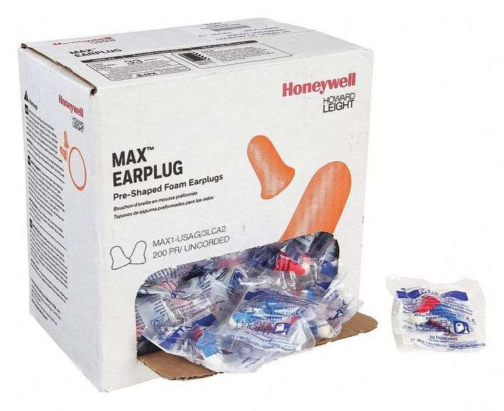 Honeywell 200 Pack Uncorded Max Earplug Pre-Shaped Disposable Foam ...