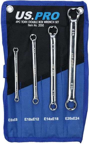 US Pro 4 Piece Double E-Torx/Female Torx Star Wrench Spanner Set ...