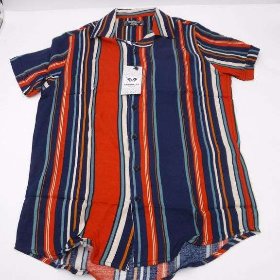 Mandela Button Up Short Sleeve Striped Shirt Men's Small - Made In ...