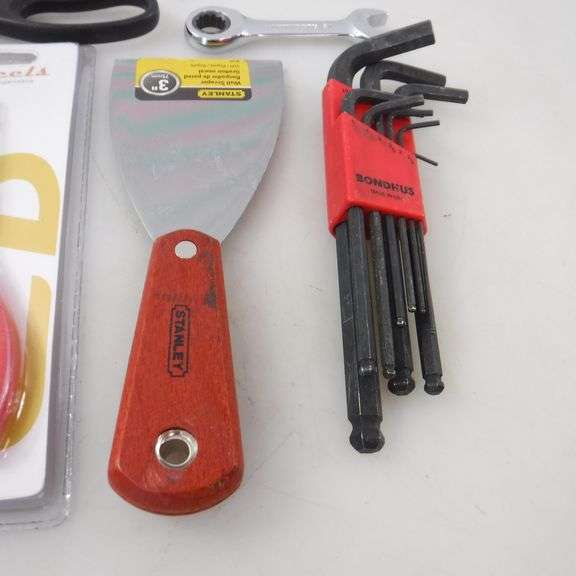 Assortment Of Tools : 9 Hex Keys, 3" Wall Scraper. 6" Needle Nose ...