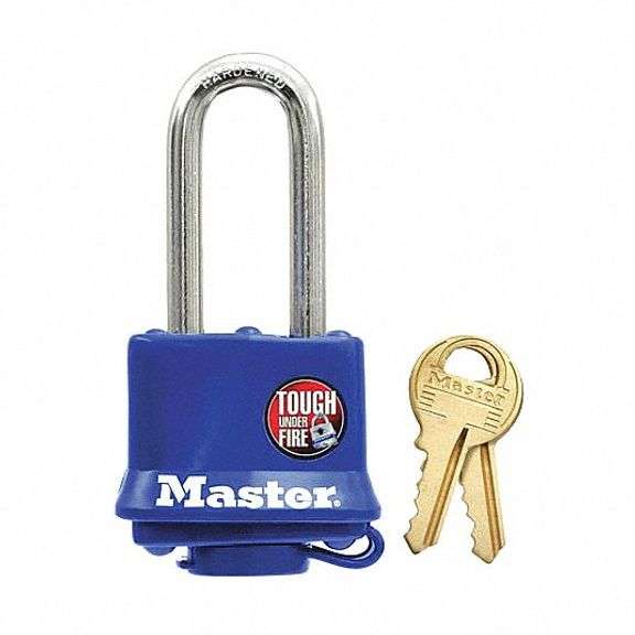 Master Lock Blue Steel Padlock, Long Shackle, 2" Vertical Shackle ...