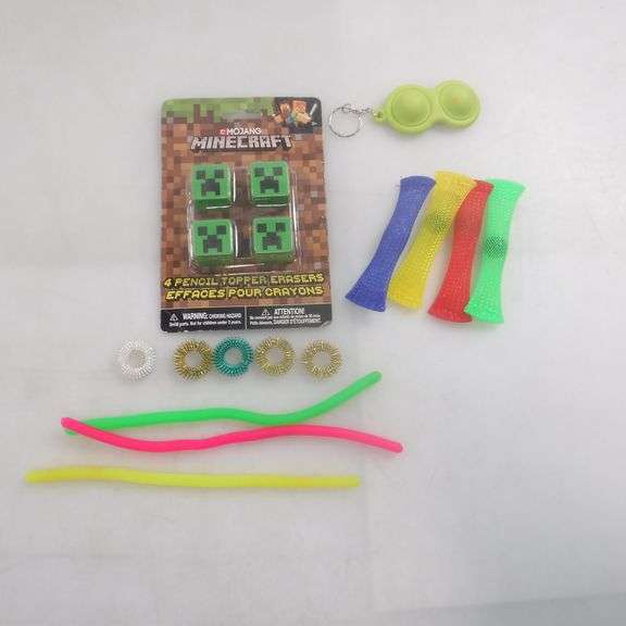 Assortment Of Toys: Minecraft Eraser Pencil Toppers, Dimple Fidget Pop ...