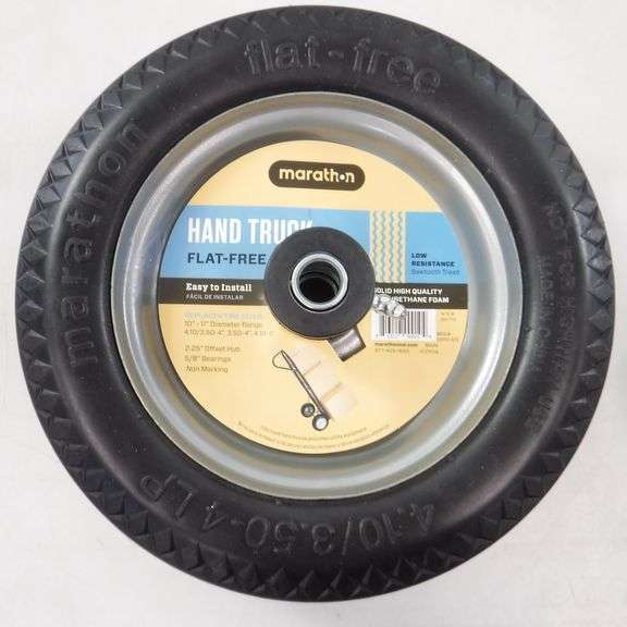 Marathon 4.10/3.50-4" Flat Free Hand Truck Tire On Wheel, 2.25" Offset ...