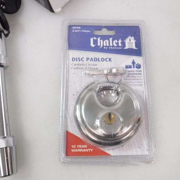 Assortment Of Locks: 1 Master Lock Combination Padlock, 1 Chalet Disc ...