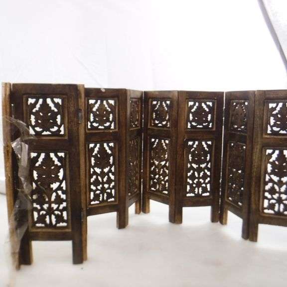 Table Top Accordion Folding Wood Carved Screen With Leaves Carved - 8 ...