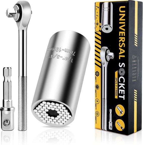 Universal Socket Tool Set 3 Piece, 7-19mm, Ratchet Super Socket Wrench ...