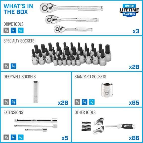 Hart Mechanics Mechanics Tool Set - SAE and Metric Sockets - With ...