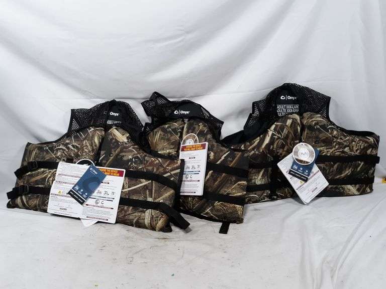 Lot of 3 Onyx Adult Flotation Life Jackets - Camouflage Color, XL and ...
