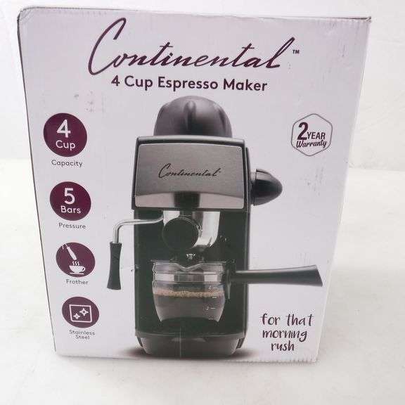 Continental 4 Cup 5 Bar Espresso Maker, Black, Stainless Steel - Dutch Goat