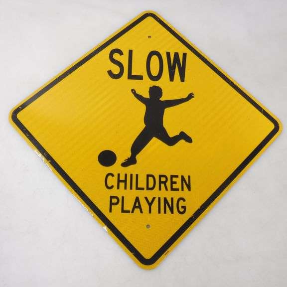 Slow Children At Play Metal Reflective Sign 24" Square - Dutch Goat