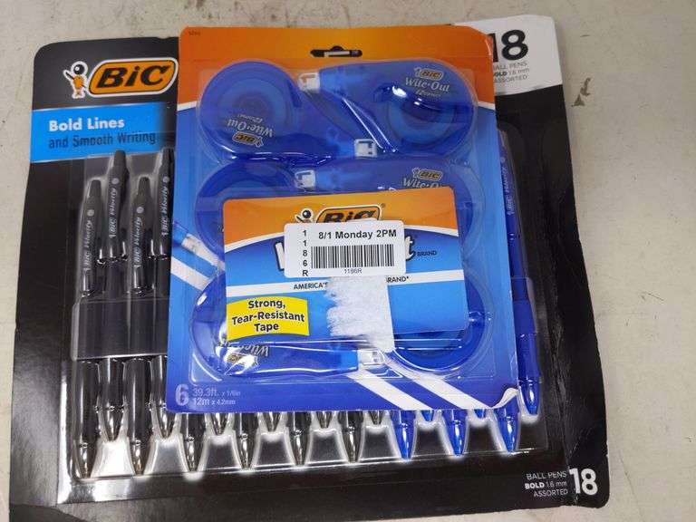 Assortment of 2 Bic Office Supplies - Bic Boldline Pens 7 Bic White-Out ...