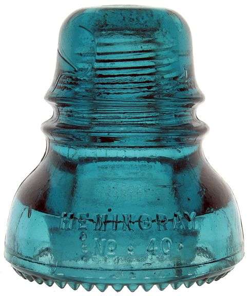 Hemingray 40 Vintage Blue/Green Glass Insulator 4" Tall x 3-3/4" Bottom ...
