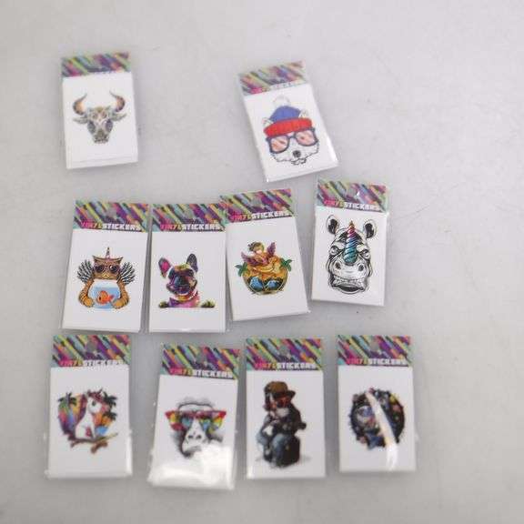 Set Of 10: Small Vinyl Stickers Animals 2" x 1.5" - Use On Water Bottle ...