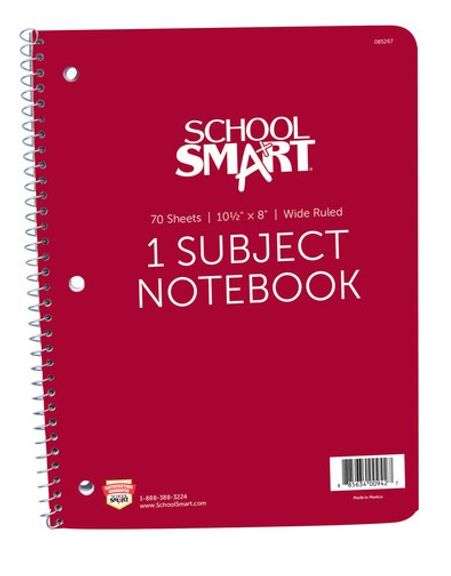 Lot Of 9: School Smart 40 Sheets 10-1/2" x 8" Wide Ruled Subject ...