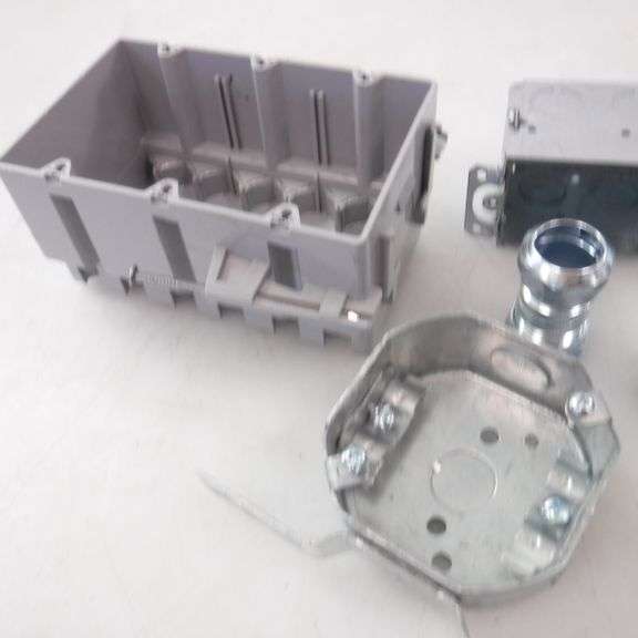 Assortment Of Metal Electrical Boxes: Different Sized Electrical Gang ...