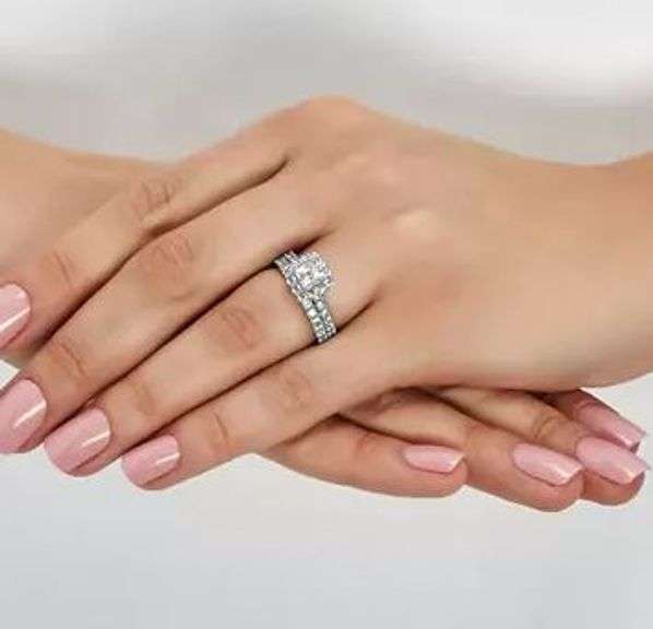 2 Piece Cushioned Square Cut Silver Rhinestone Ring - Dutch Goat