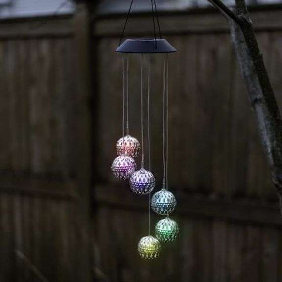 Solar Metal Orb Wind Chime Mobile - Color Changing LED Lights - Dutch Goat