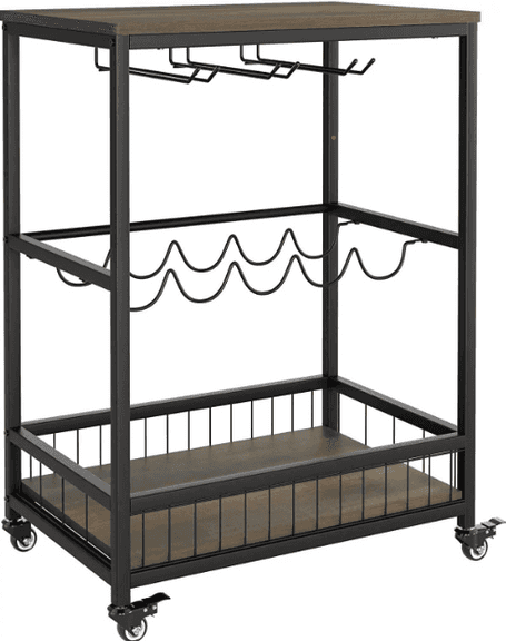 Homecho Mobile Bar Cart Table with Glass Holder, Kitchen Serving Cart ...