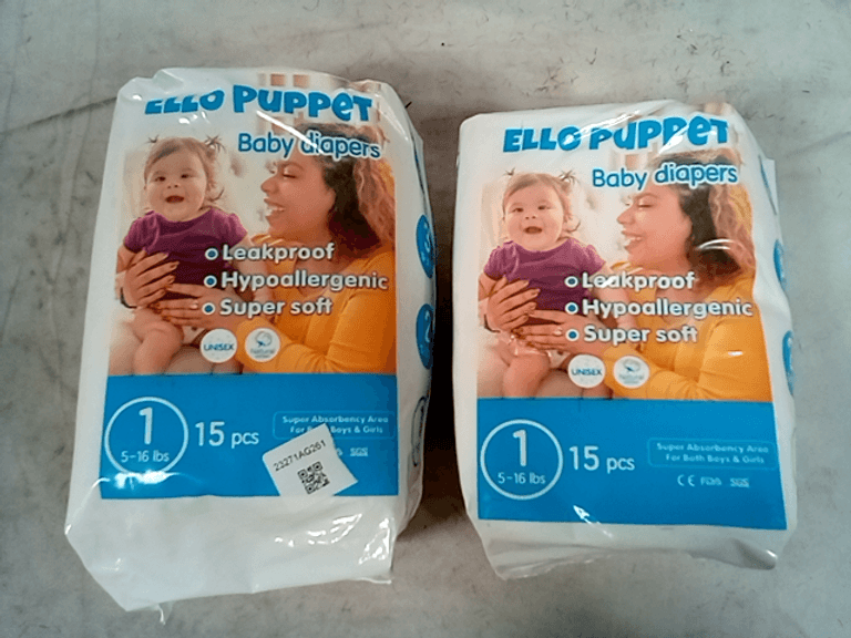 Ello Puppet Baby Diapers, 15 Count, Size 1, Lot Of 2, Multi-Color ...