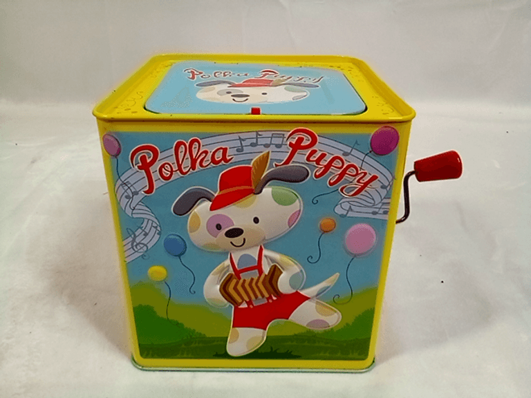 Schylling, Polka Puppy Jack In The Box, Multi-Color - Dutch Goat