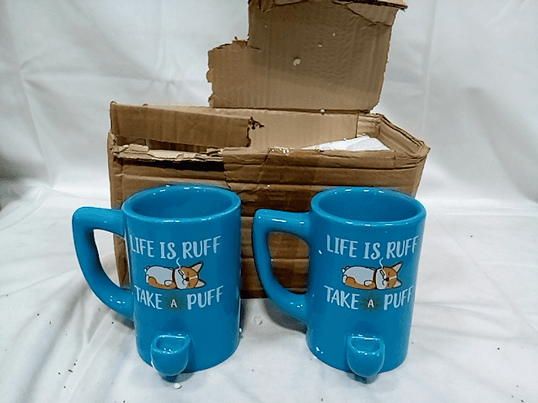 Lot of 2 - Life Is Ruff Take A Puff Mug, Blue - Dutch Goat