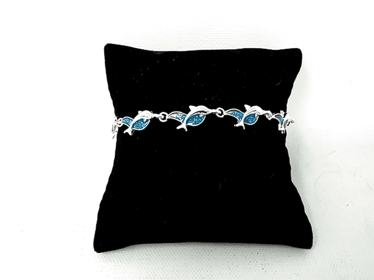 Dolphin Charm Chain Bracelet, 10", Silver, Blue - Dutch Goat