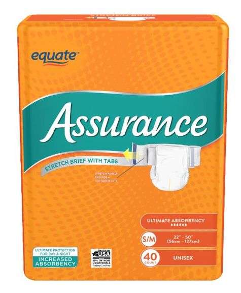 Assurance Incontinence Stretch Briefs With Tabs, Ultimate, S/M, 40 ...