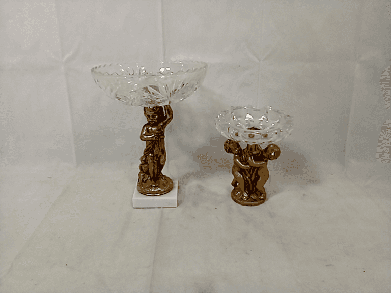 Set of 2 - Vintage Glass Cherub Compote Pedestal Bowls - Dutch Goat