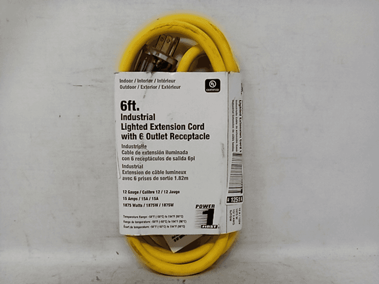 PowerFirst, Industrial Lighted Extension Cord With 6 Outlet Receptacle ...