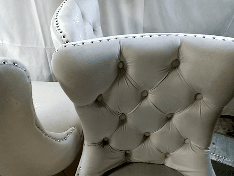 Lot of 3 - Velvet Dining Chairs w/ Back Ring Pull - Dutch Goat