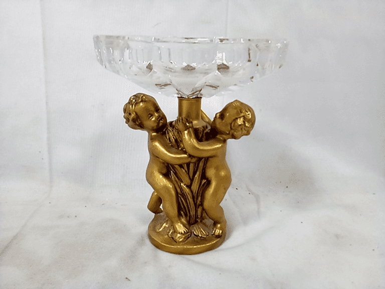Set of 2 - Vintage Glass Cherub Compote Pedestal Bowls - Dutch Goat
