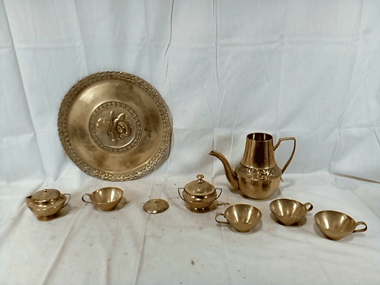 Assortment of 9 - Vintage Collectible Brass Tea Set Pieces - Dutch Goat