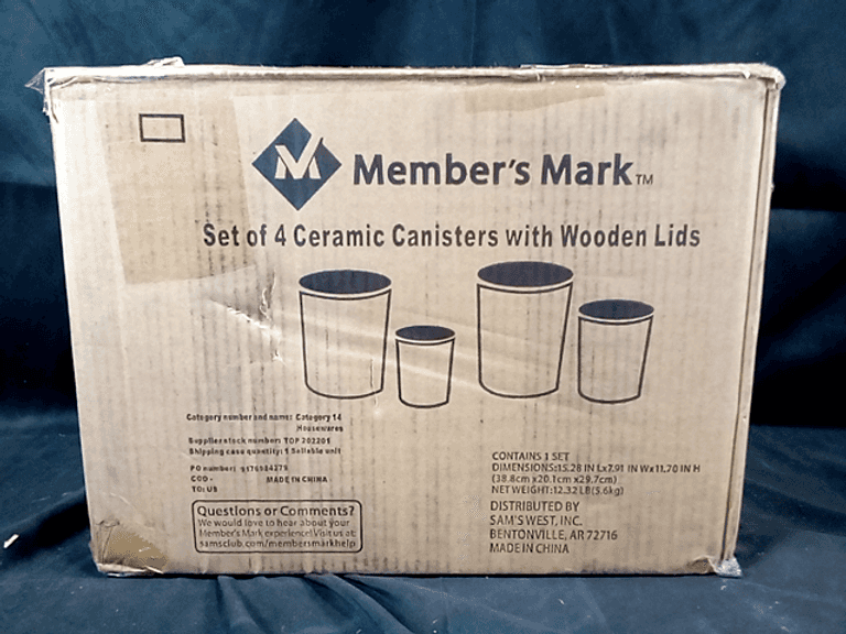 Member's Mark Set of 4 Ceramic Canisters w/ Wooden Lids 15.28"x7.91"x11 ...