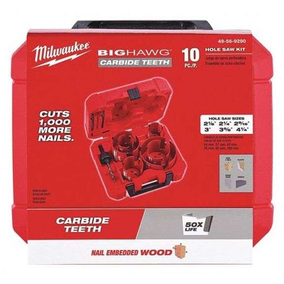 Milwaukee 49-56-9290, 10-Piece Big Hawg Kit With Carbide Teeth, Red ...