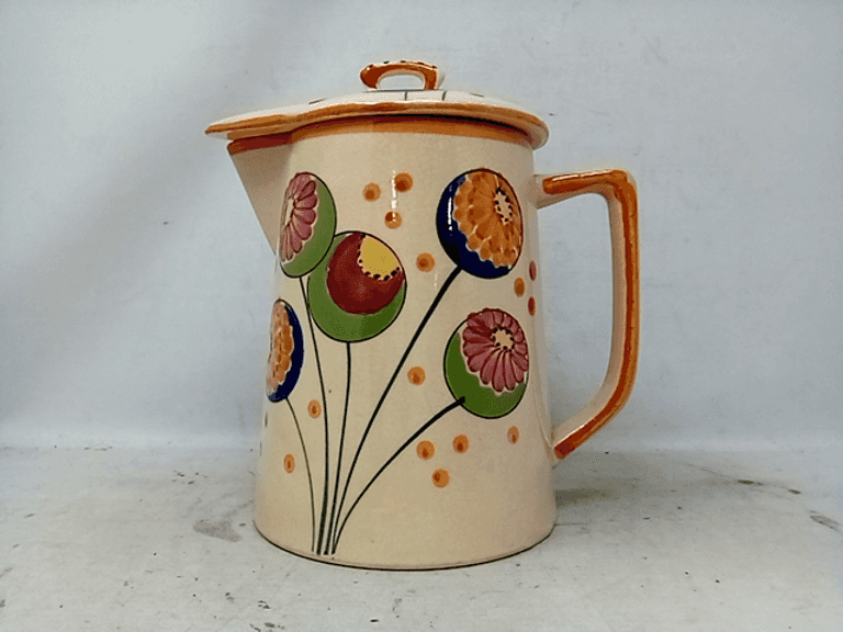 Vintage Japanese Majolica 9 Inch Hand Painted Pitcher with Lid - Dutch Goat