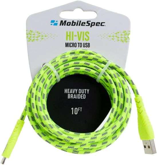 Lot of 5 - MobileSpec HI-VIS 10Ft Micro to USB - Heavy Duty Braided ...