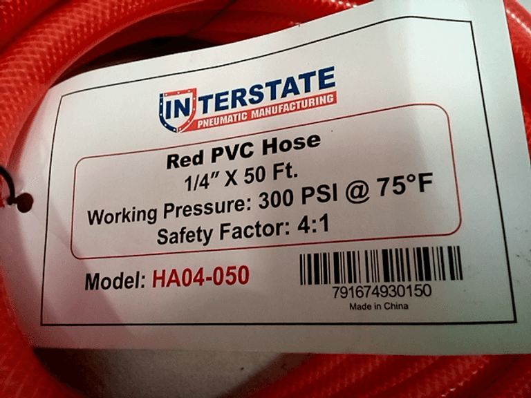 Red PVC Hose 1/4 Inch 50 Feet 300 PSI 4:1 Safety Factor - Dutch Goat