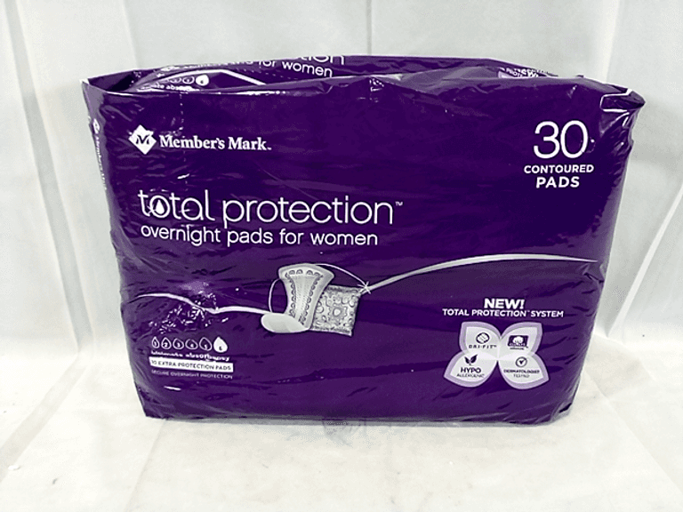 Member's Mark Total Protection Overnight Pads for Women, 30 Contoured ...