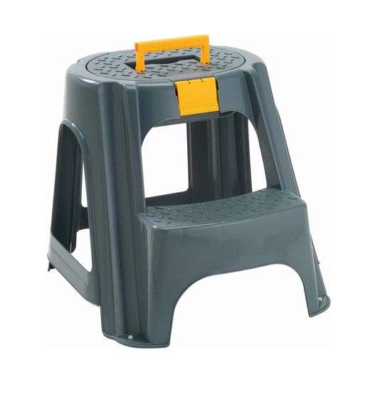 Rimax Plastic Step Stool with Top Organizer Compartment, Gray - Dutch Goat